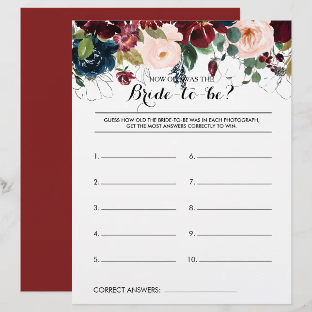 How Old Was the Bride-To-Be Bridal Shower Game | Zazzle