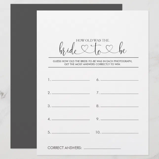 How Old Was the Bride-To-Be Bridal Shower Game | Zazzle