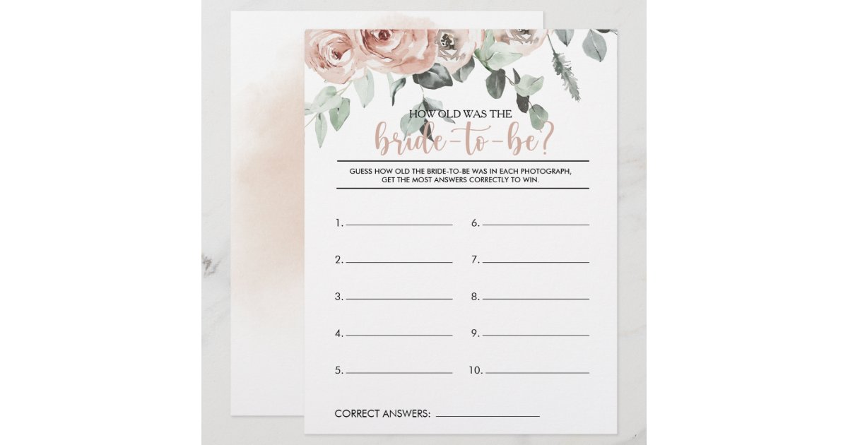 How Old Was the Bride-To-Be Bridal Shower Game | Zazzle