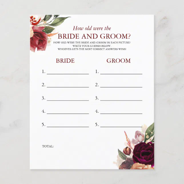 How Old Were The BRIDE AND GROOM Game | Zazzle