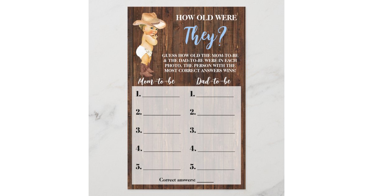 How Old Were They Cowboy Baby Shower Game Card Flyer | Zazzle