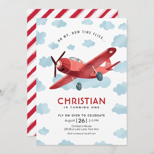 How time Flies Red Airplane Birthday Invitation | Zazzle