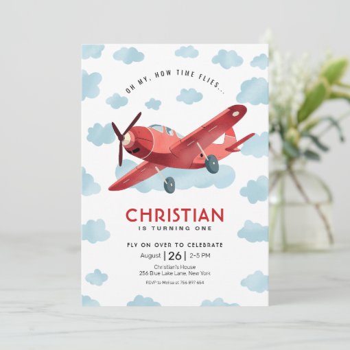 How time Flies Red Airplane Birthday Invitation | Zazzle
