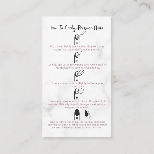 How To Apply Press-On Nails Instructions Marble Business Card | Zazzle