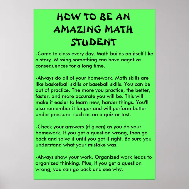 how to be an amazing math student poster | Zazzle