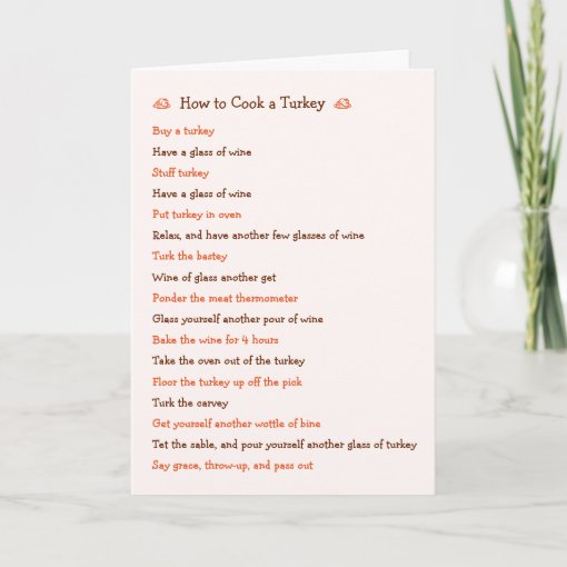 How To Cook Turkey Funny Thanksgiving Recipe Card | Zazzle