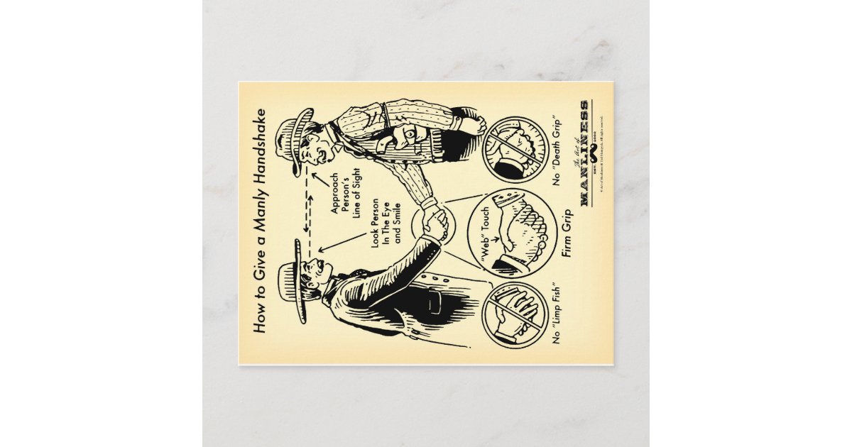 How to Give a Manly Handshake Postcard | Zazzle