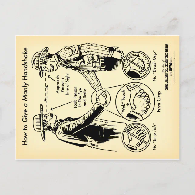How to Give a Manly Handshake Postcard | Zazzle