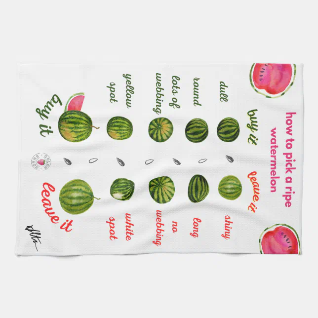 How to Pick a Ripe Watermelon - Watercolor Chart Kitchen Towel | Zazzle