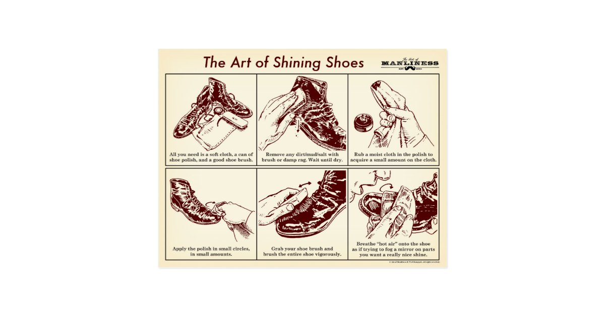 How to Shine Shoes Illustrated Guide Postcard | Zazzle.com