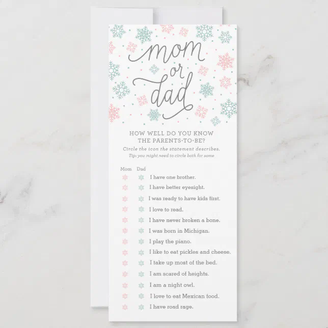 How Well Do You Know Snowflake Baby Shower Game | Zazzle