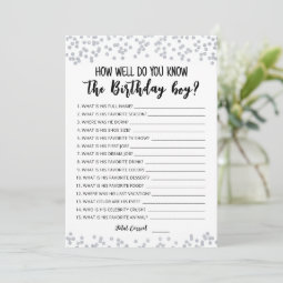 How well do you know the Birthday boy Game Card | Zazzle