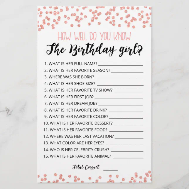 How well do you know the Birthday girl game | Zazzle