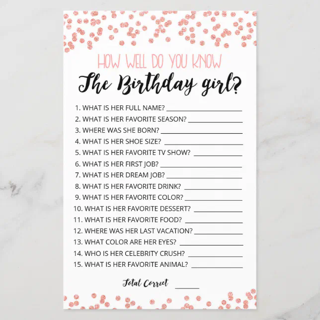How well do you know the Birthday girl game | Zazzle