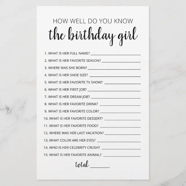 How Well Do You Know The Birthday Girl Game | Zazzle