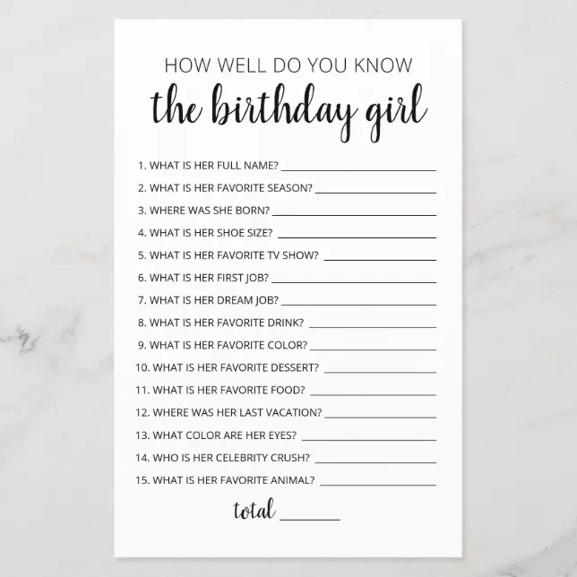 How Well Do You Know The Birthday Girl Game | Zazzle
