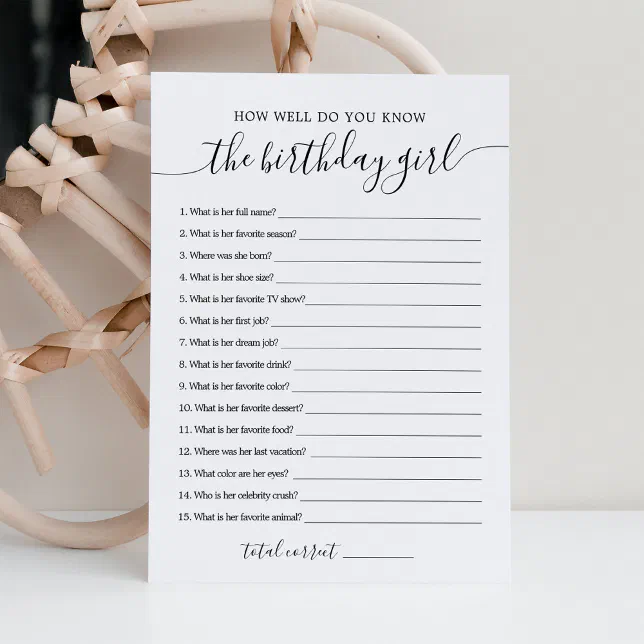How Well Do You Know the Birthday Girl game Card | Zazzle