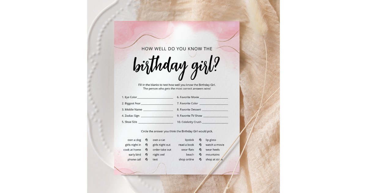 How Well Do You Know The Birthday Girl Pink Game | Zazzle