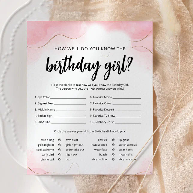 How Well Do You Know The Birthday Girl Pink Game | Zazzle