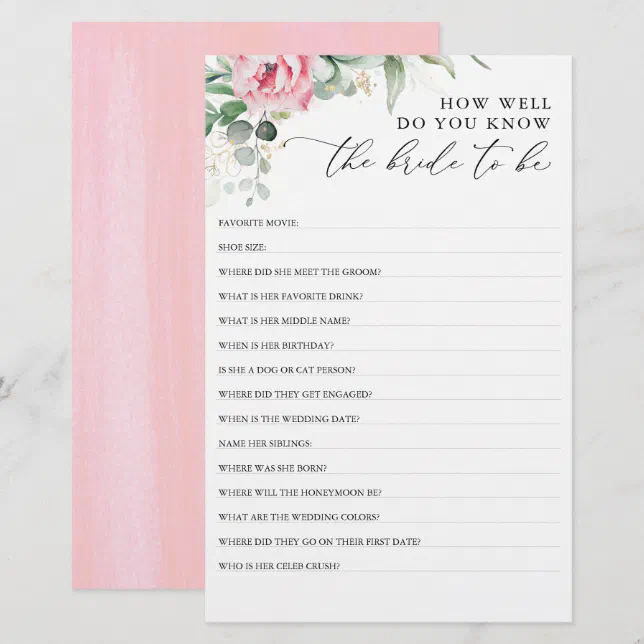 How Well Do You Know The Bride To Be Bridal Shower | Zazzle