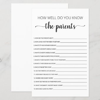 How well do you know the Parents party game | Zazzle