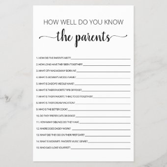 How well do you know the Parents party game | Zazzle