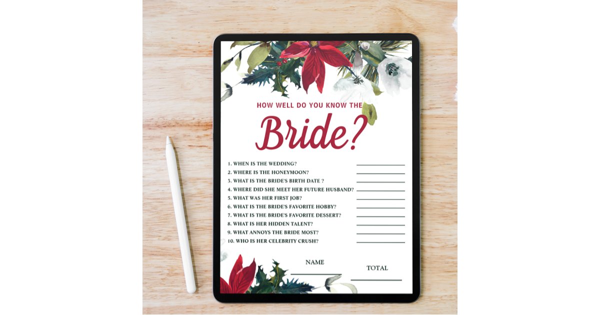 How well know Bride Poinsettia Bridal Shower Game Invitation | Zazzle
