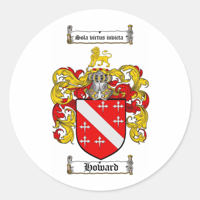 HOWARD FAMILY CREST - HOWARD COAT OF ARMS CLASSIC ROUND STICKER | Zazzle
