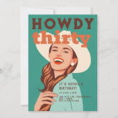 Howdy 30 Western Retro Orange Teal 30th Birthday Invitation | Zazzle