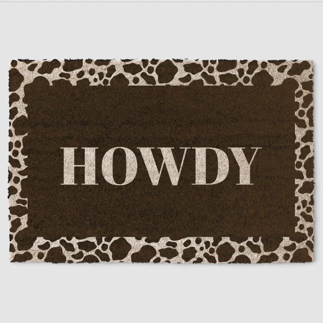Howdy Cow Pattern Western Cowboy Welcome Coir Mat | Zazzle