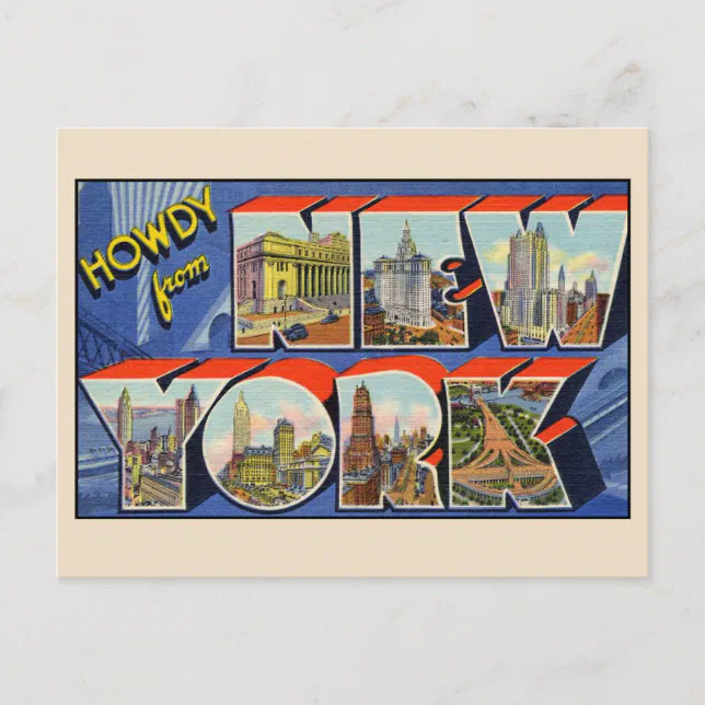 Howdy from New York Large Letter Vintage Postcard | Zazzle