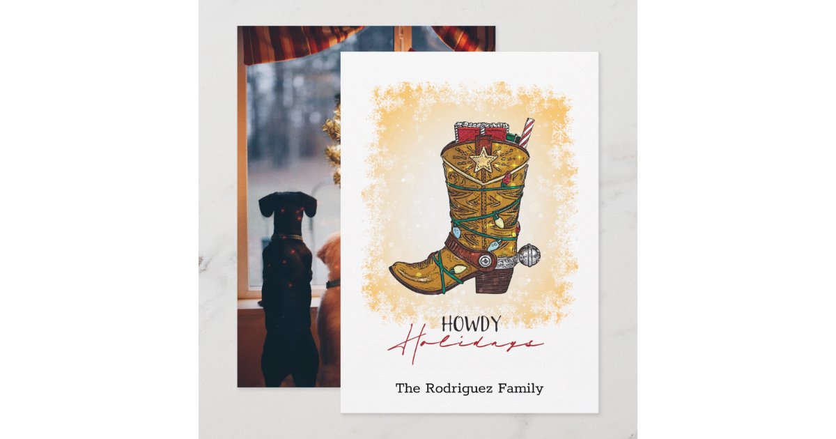 Howdy Holidays Christmas Lights Cowboy Boot Holiday Card | Zazzle