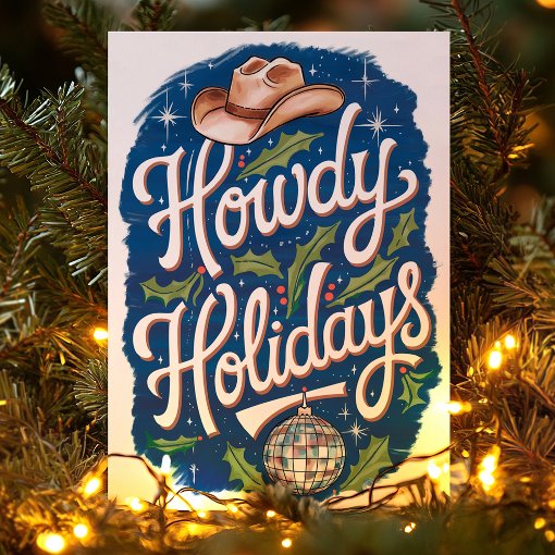 Howdy Holidays Cowboy Disco Ball Christmas Holiday Card | Zazzle