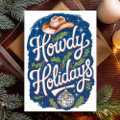 Howdy Holidays Cowboy Disco Ball Christmas Holiday Card | Zazzle