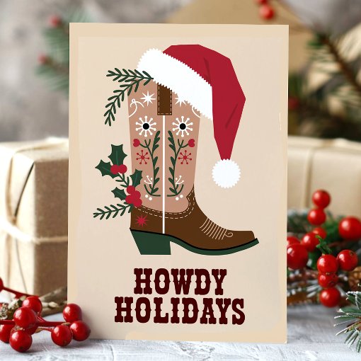 Howdy Holidays Western Cowboy Boot Christmas Holiday Card | Zazzle