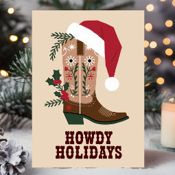 Howdy Holidays Western Cowboy Boot Christmas Holiday Card | Zazzle