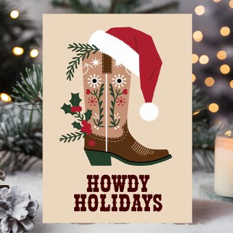 Howdy Holidays Western Cowboy Boot Christmas Holiday Card | Zazzle
