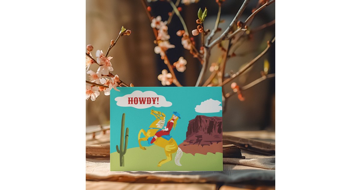 Howdy Retro Western Cowgirl Postcard | Zazzle