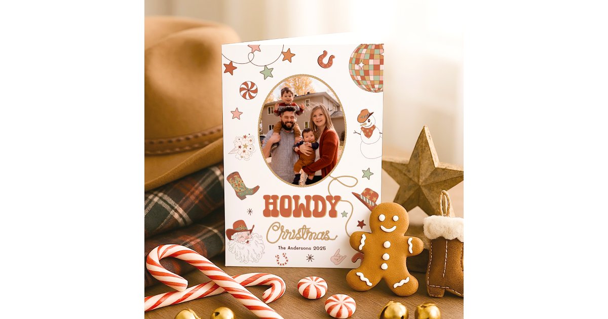Howdy Retro Western Family Photo Christmas Holiday Card | Zazzle