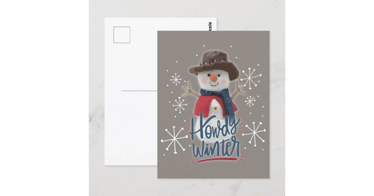 Howdy Winter Cowboy Snowman Postcard | Zazzle