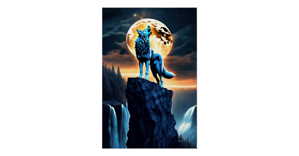 Howl of the North: Wolf by the Yellow Moon Poster | Zazzle