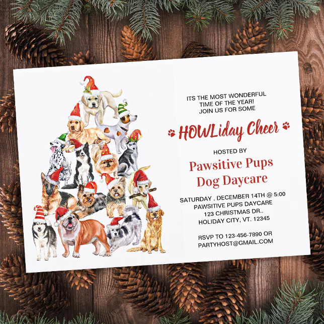 HOWLiday Cheer Dog Lover Christmas Pet Business Invitation | Zazzle
