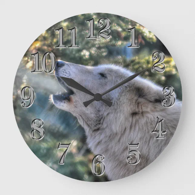 Howling Arctic Grey Wolf Portrait Large Clock | Zazzle