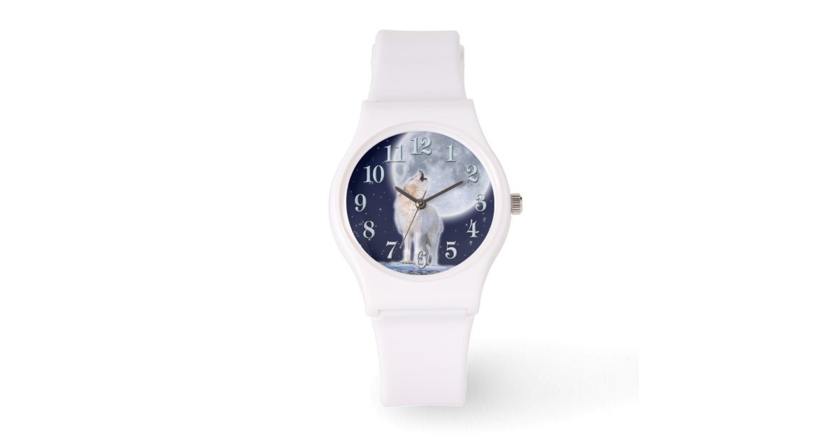 Howling Arctic Wolf & Moon Wildlife Design Watch | Zazzle