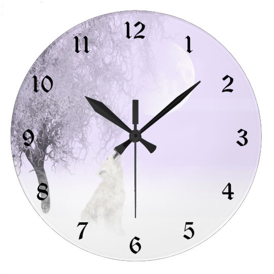 Howling white wolf large clock | Zazzle.com