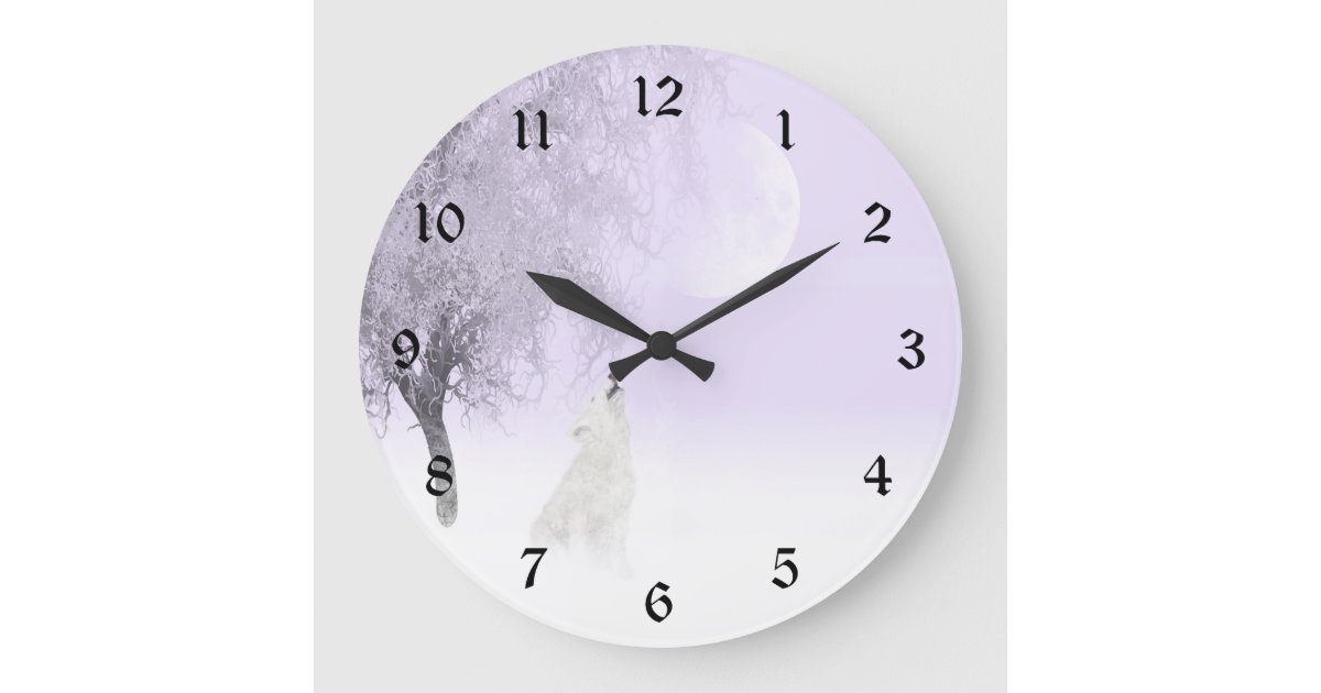 Howling white wolf large clock | Zazzle