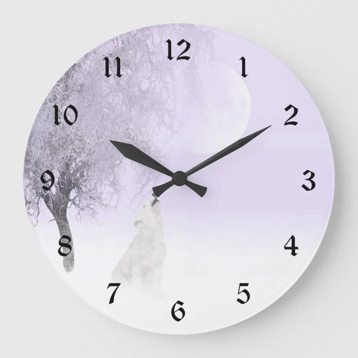 Howling white wolf large clock | Zazzle