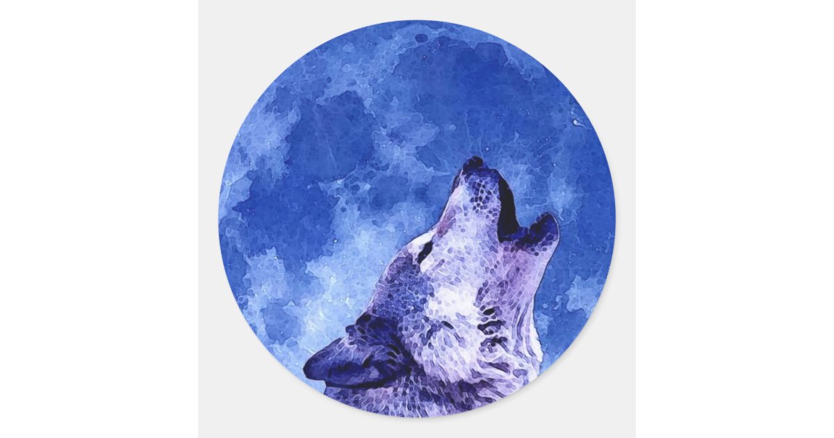 Howling Wolf at Moon Classic Round Sticker | Zazzle