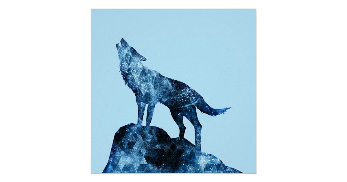 Howling Wolf blue sparkly smoke silhouette blue Poster | Zazzle