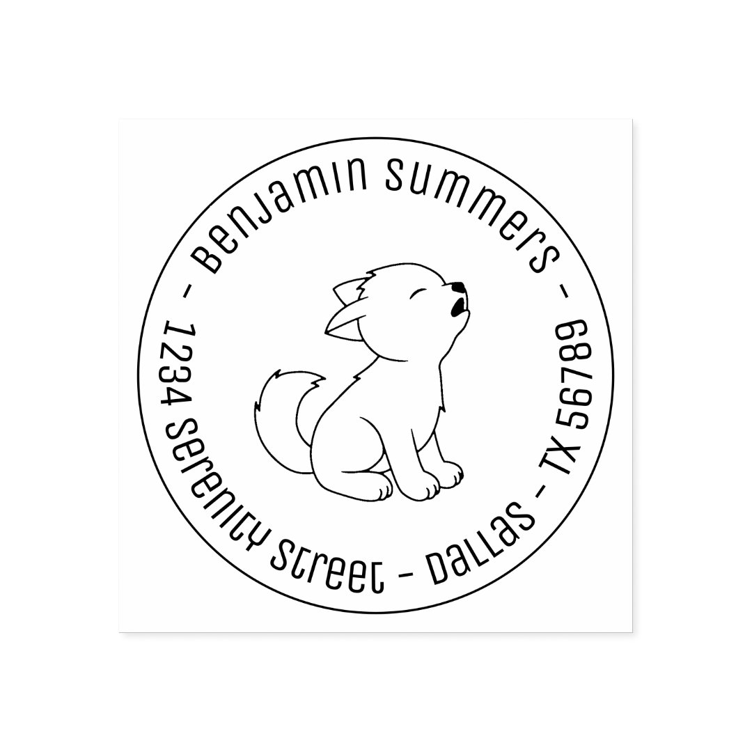 Howling Wolf Pup Round Address Rubber Stamp | Zazzle